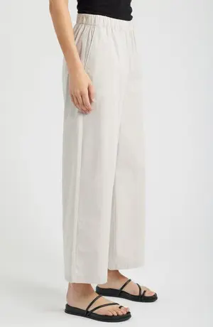 Eileen Fisher Stretch Cotton Poplin Wide Leg Ankle Pants