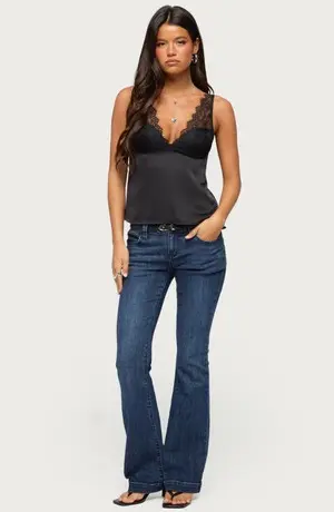 EDIKTED Vikkey Lace Trim Satin Tank