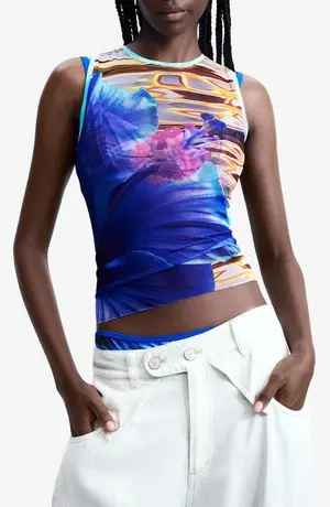 Desigual Print Sleeveless Mesh T-shirt