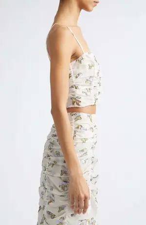 Ulla Johnson Sylvette Floral Ruched Silk Organza Crop Top