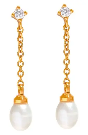 GIRLS CREW Falling Imitation Pearl Drop Earrings - Gold