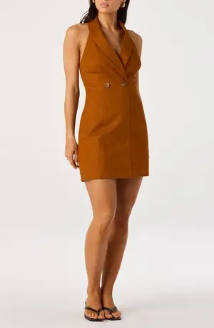 Astr The Label Rosemarie Linen & Cotton Minidress - Rust