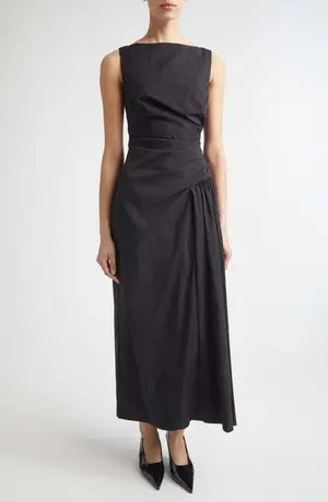 Lela Rose Ruched Cotton Blend Stretch Poplin Dress - Black
