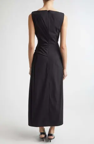 Lela Rose Ruched Cotton Blend Stretch Poplin Dress