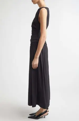 Lela Rose Ruched Cotton Blend Stretch Poplin Dress