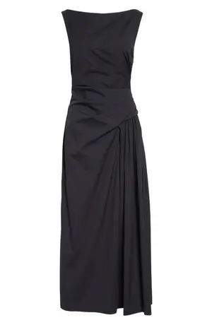 Lela Rose Ruched Cotton Blend Stretch Poplin Dress