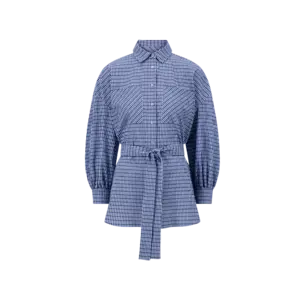 Lela Rose Checked Seersucker Button Down Shirt - Navy Multi
