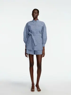 Lela Rose Checked Seersucker Button Down Shirt