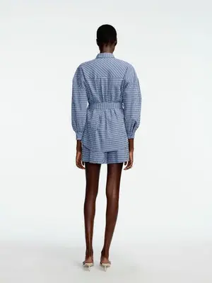Lela Rose Checked Seersucker Button Down Shirt