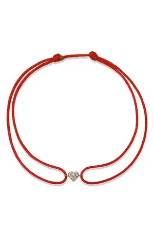 Anzie Jac + Jo Mini Icon Pavé Heart Charm Bracelet - Red