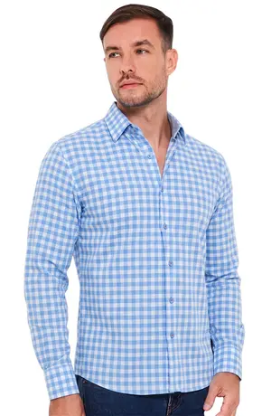 ALL CITIZENS Venture Tech Dress Shirttrim Fit - Gingham Blue