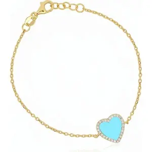 THE LOVERY FINE JEWELRY Gold-plated Sterling Silver Heart Bracelet With And Cubic Zirconia - Turquoise