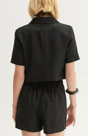CRESCENT Cropped Linen Blend Blazer - Black