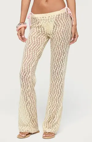 EDIKTED Liliette Sheer Textured Flare Pants