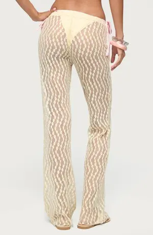 EDIKTED Liliette Sheer Textured Flare Pants