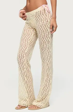 EDIKTED Liliette Sheer Textured Flare Pants
