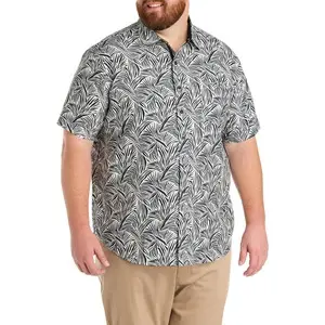 SYNRGY BY DXL Big & Tall Microfiber Abstract Leaf Print Sport Shirt White Black