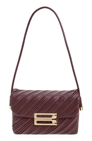 Victoria Beckham Dorian Ruched Leather Clutch - Burgundy