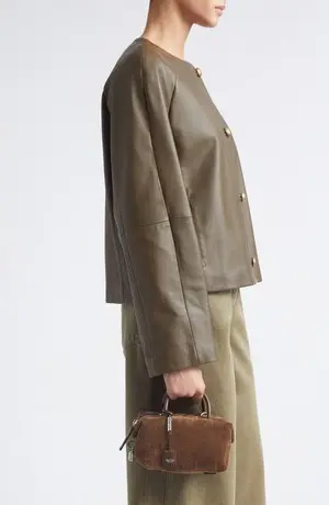 Max Mara Small Boston Suede Top Handle Bag