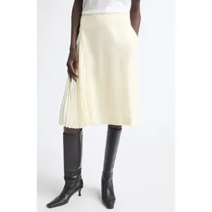JIL SANDER Wool Sablé Pleated Skirt - Porcelain