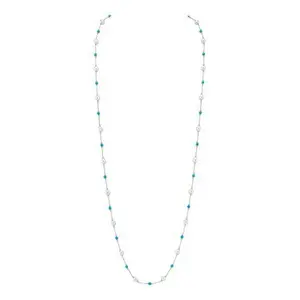 THE PEARL SOURCE White Freshwater Pearl Tincup Turquoise Necklace - Sterling Silver
