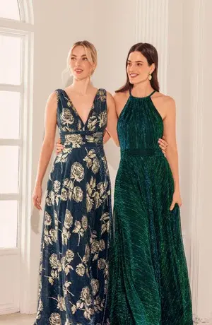 Betsy & Adam Floral Metallic Gown