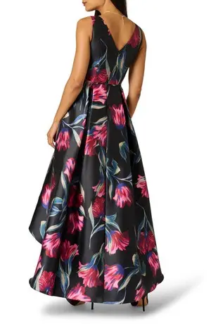 Adrianna Papell Floral Print Mikado High/low Gown