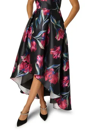 Adrianna Papell Floral Print Mikado High/low Gown