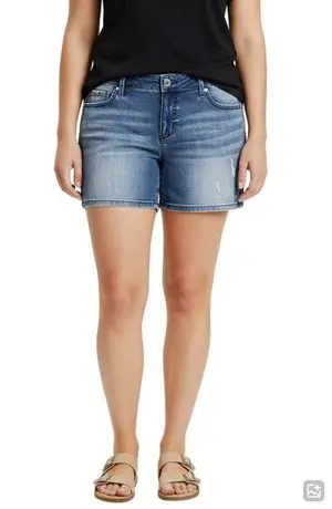 SLINK JEANS Distressed Side Vent Denim Shorts - Linnea