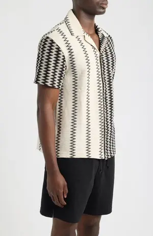 REISS Dain Chevron Stripe Knit Camp Shirt