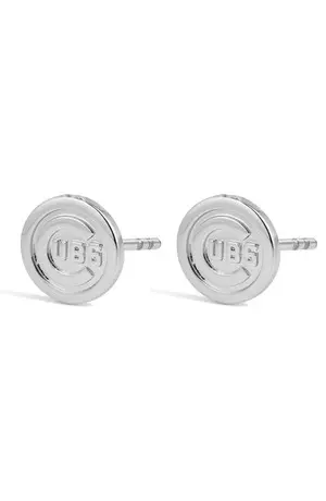 LUV AJ Mlb Chicago Cubs Logo Stud Earrings - Silver