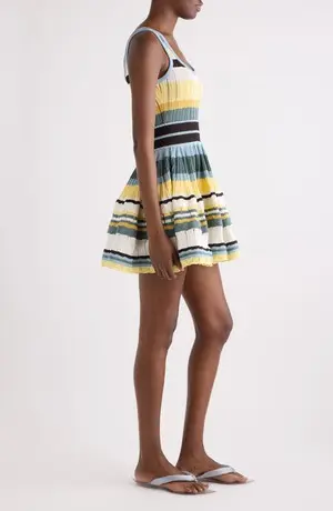 Alaïa Stripe Crinoline Fit & Flare Sweater Dress - Multicolor Jaune