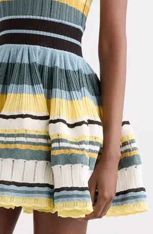 Alaïa Stripe Crinoline Fit & Flare Sweater Dress - Multicolor Jaune
