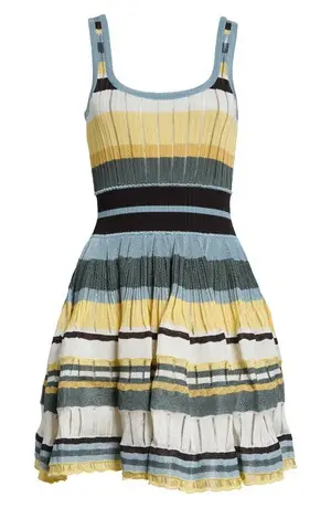 Alaïa Stripe Crinoline Fit & Flare Sweater Dress - Multicolor Jaune