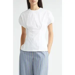 Lela Rose Bubble Sleeve Organic Cotton Poplin Blend Top - White