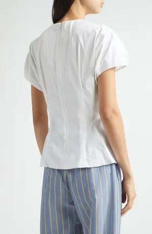 Lela Rose Bubble Sleeve Organic Cotton Poplin Blend Top