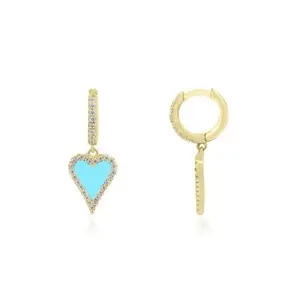 THE LOVERY FINE JEWELRY Mini Cz Halo Heart Dangle Earrings - Turquoise