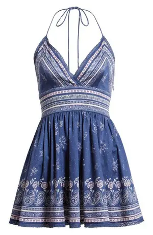 LoveShackFancy Arletta Lace Detail Stretch Cotton Minidress - Midnight Harbor