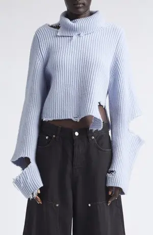 HAIKURE Lover Destroyed Rib Merino Wool Turtleneck Sweater - Sky