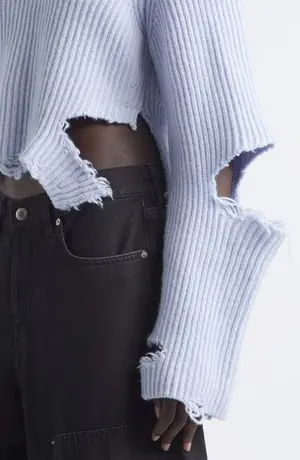 HAIKURE Lover Destroyed Rib Merino Wool Turtleneck Sweater