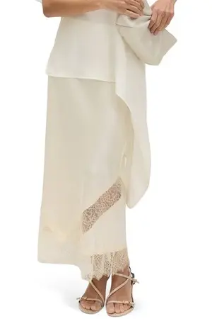 M&s Lace Inset Midi Slip Skirt - Ivory