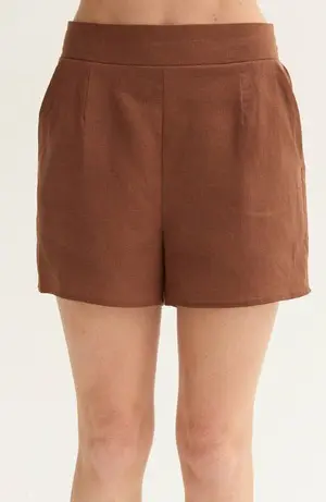 CRESCENT Easy Wear Linen Blend Shorts - Brown