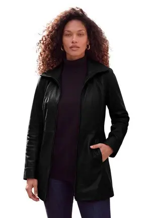 Roaman's A Line Leather Jacket - Black