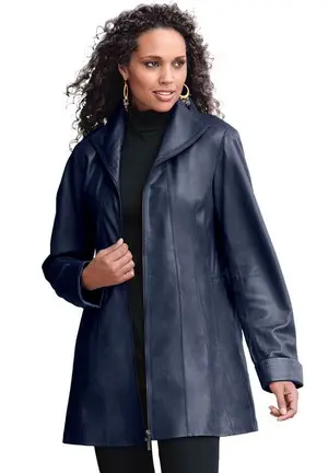 ROAMAN'S A-line Leather Jacket - Navy