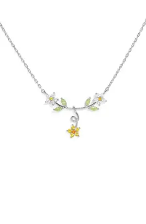 GIRLS CREW Golden Daisy Cubic Zirconia Pendant Necklace - Silver