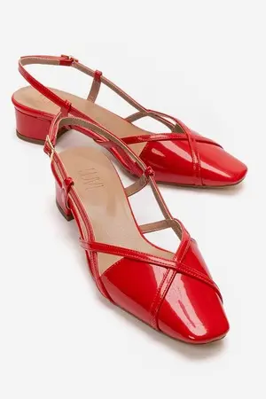 PROLOGUE SHOES Olena Block Heel Slingback Pump - Red