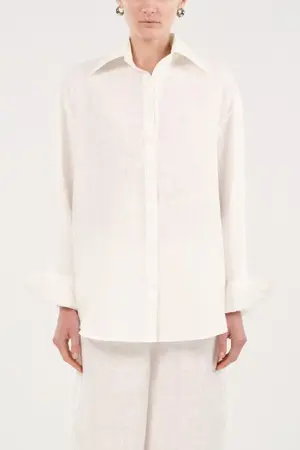 NOCTURNE Oversized Linen Button Up Shirt - Ivory
