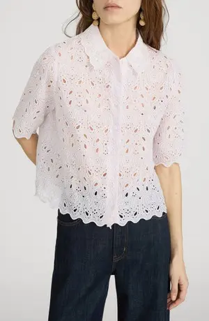 FRAME The Paisley Eyelet Shirt - Bubble Gum