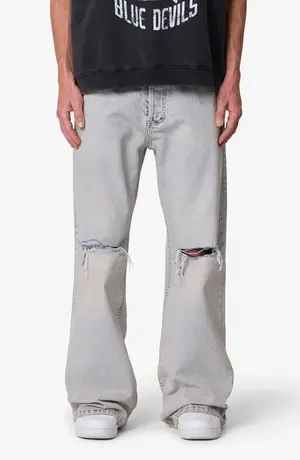 Mnml Distressed Kick Flare Jeans - Light Blue