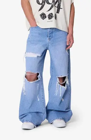 Mnml Thermal Patch Relaxed Wide Leg Ripped Jeans